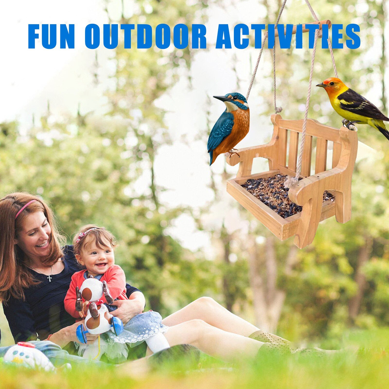 Wooden Bird Feeders Hanging Type Outdoor Pet Bird ... – Grandado