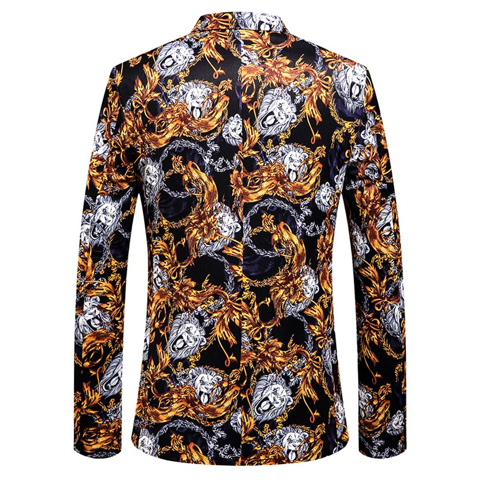 Mannen Pak Jas Gold Lion Afdrukken Revers Lange Mo... – Vicedeal