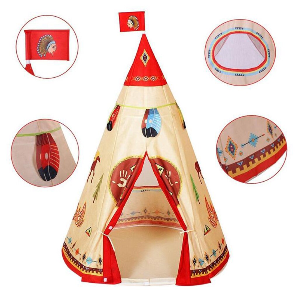 Kids Foldable Conical Teepee Tent Indian Styled Pl... – Grandado