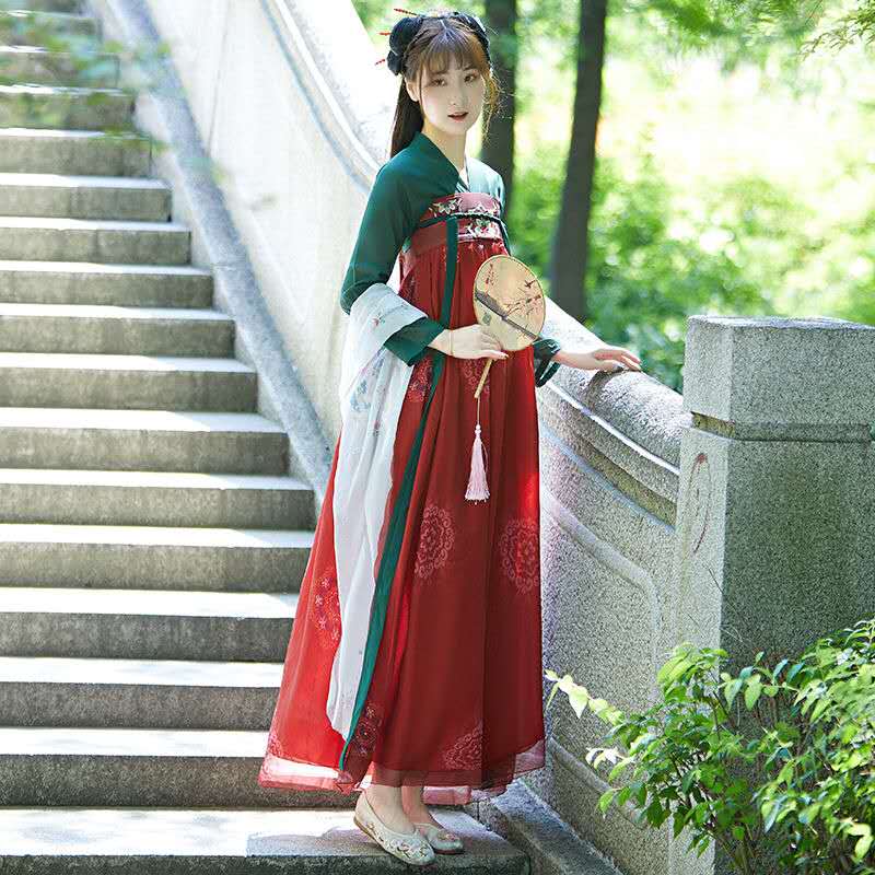 Ancient China Hanfu for Girl Green and Red Dance C... – Grandado