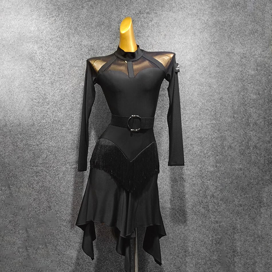 Lange Mouw Black Fringe Tassel Latin Dans Jurk Dan... – Grandado
