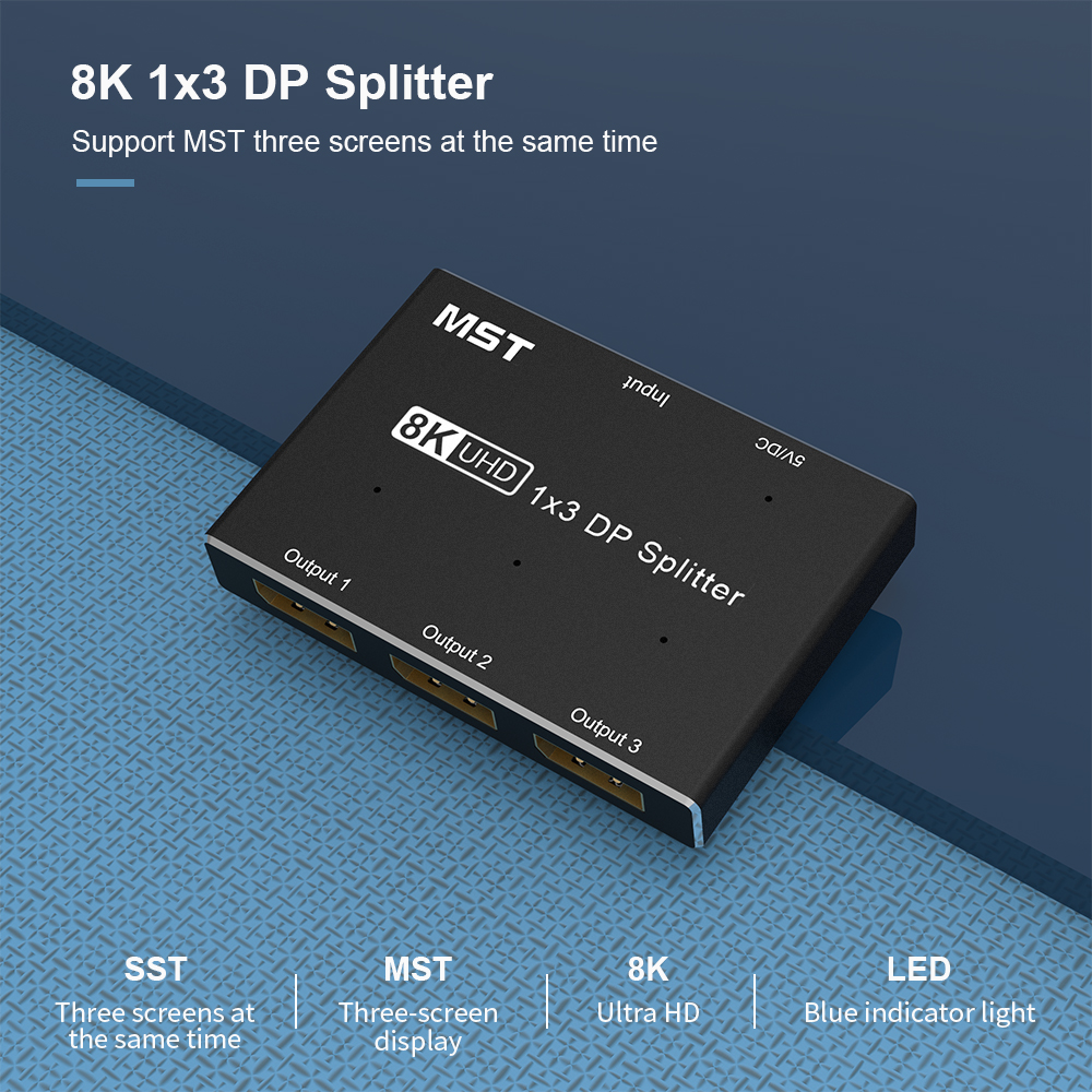 Display Port Splitter 1x3 8K@60Hz 4K/120Hz DP1.4 D... – Vicedeal