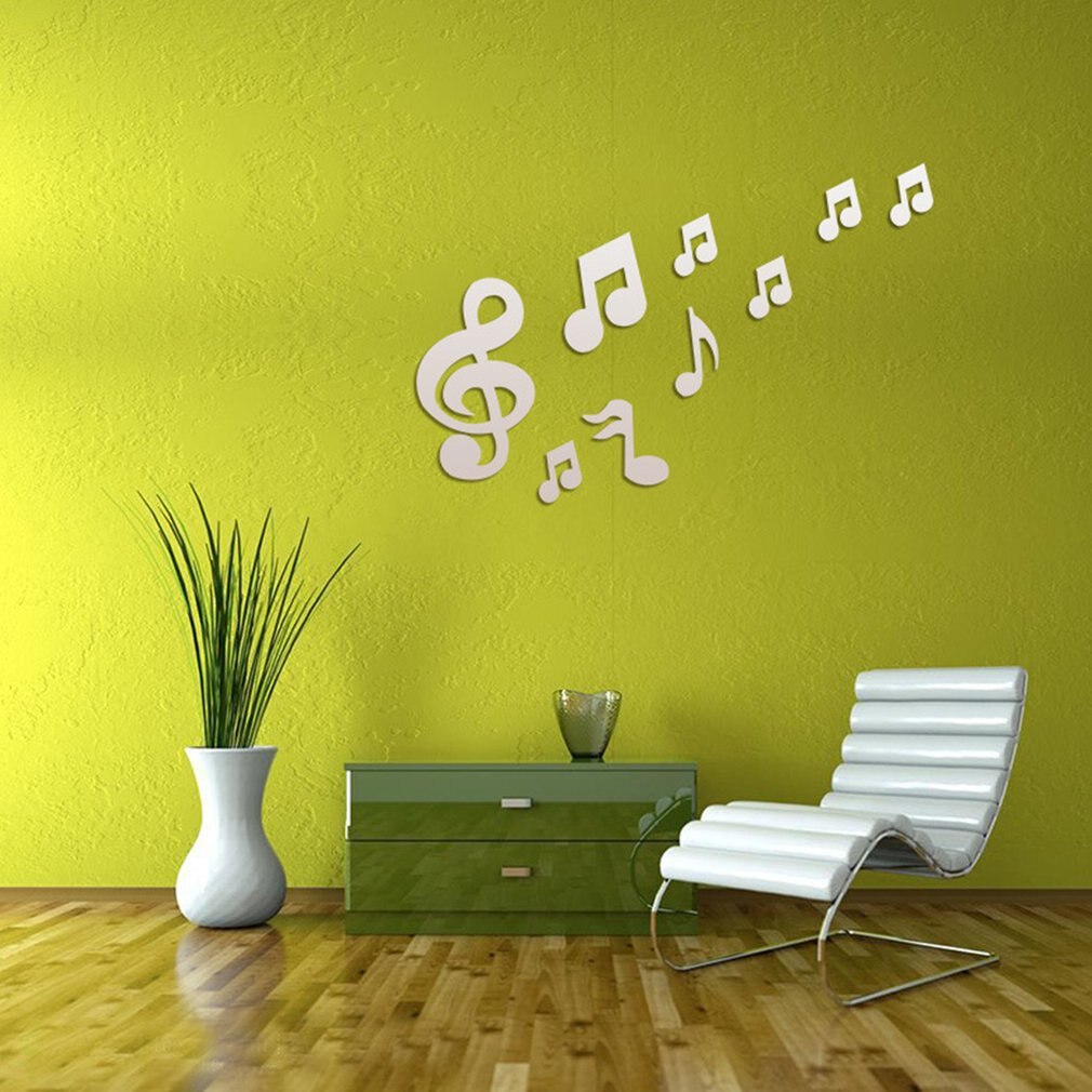 Silver Music Note Acrylic Mirror Wall Stickers DIY... – Grandado