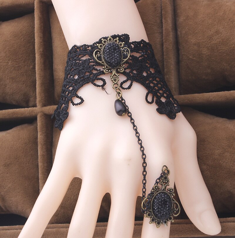 Vintage Gothic Big Gem Stone Black Lace Armbanden ... – Vicedeal