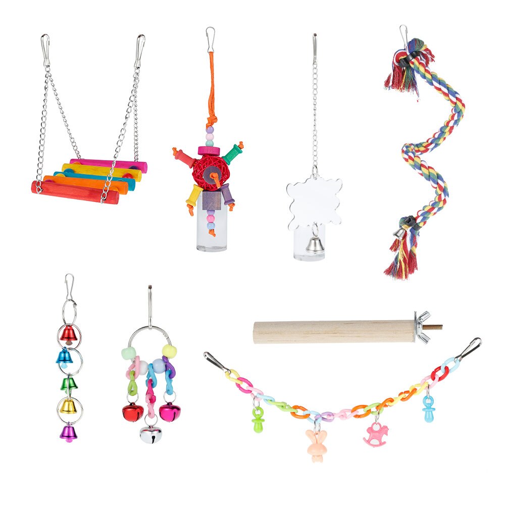 8pcs Parrot Toys Colorful Bird Swing Hanging Chewi... – Vicedeal