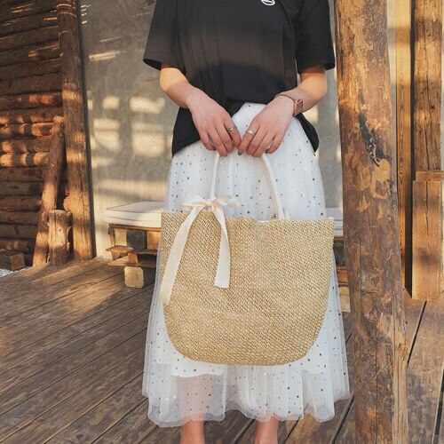 Women Rattan Straw Woven Bag Wicker Basket Tote Su... – Vicedeal