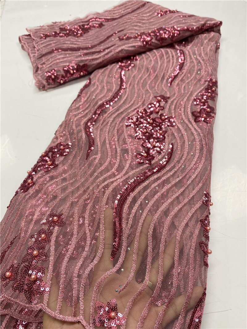 Wine Latest African French Tulle Lace Fabric Sequi... – Vicedeal