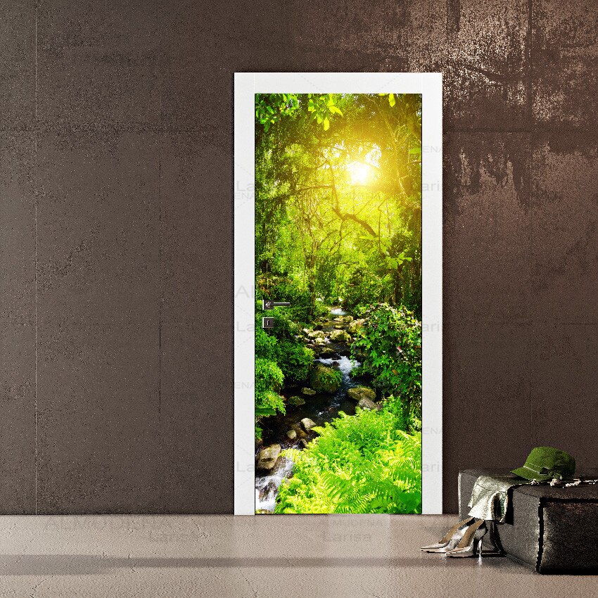 DIY Door Sticker Sunrise Forest Landscape Decals M... – Grandado
