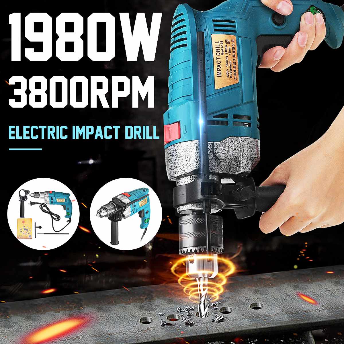 1980W 220V Electric Brushless Handheld Impact Flat... – Vicedeal