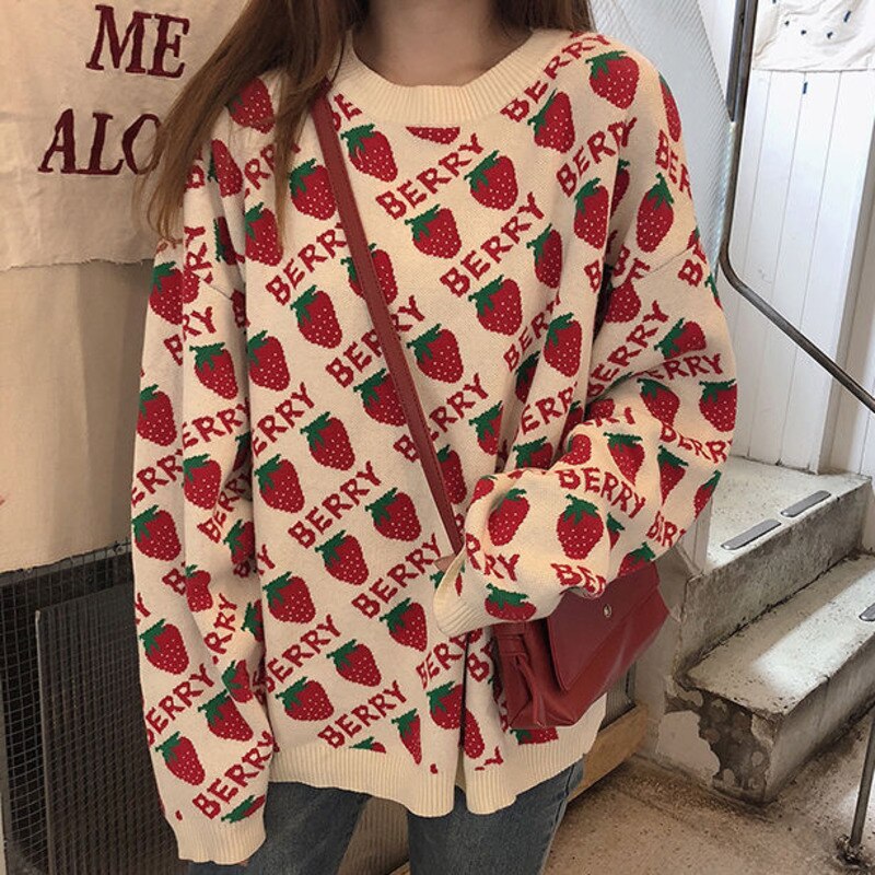 Autumn Winter Sweet Women Sweaters Strawberries Pr... – Grandado