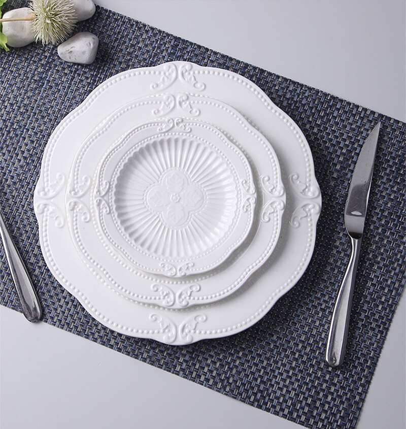 3pcs set, 6+8+10inch, white embossed porcelain cha... – Grandado