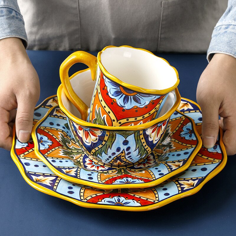 Plate Bowl Set Hand Painted Underglaze Color Steak... – Vicedeal