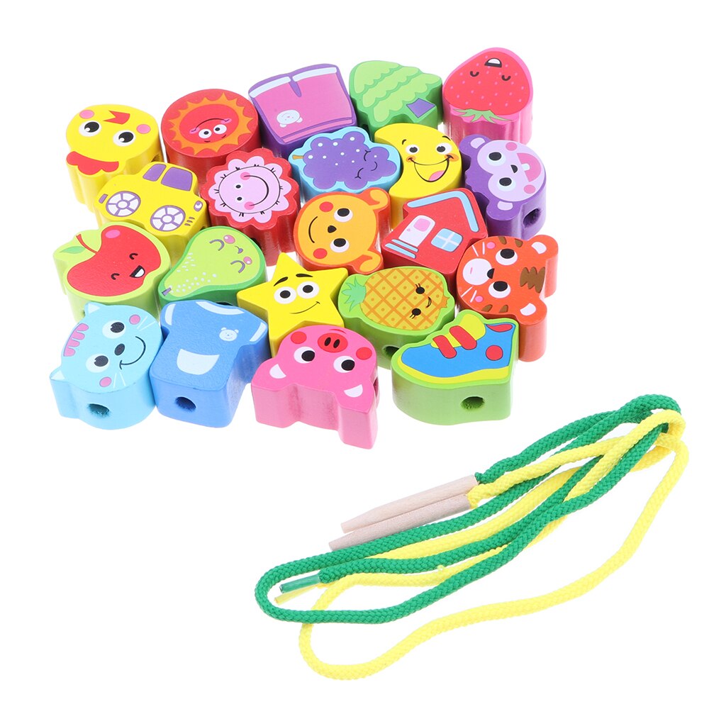 Prettyia Houten Cartoon Kleurrijke Kralen Threadin... – Grandado