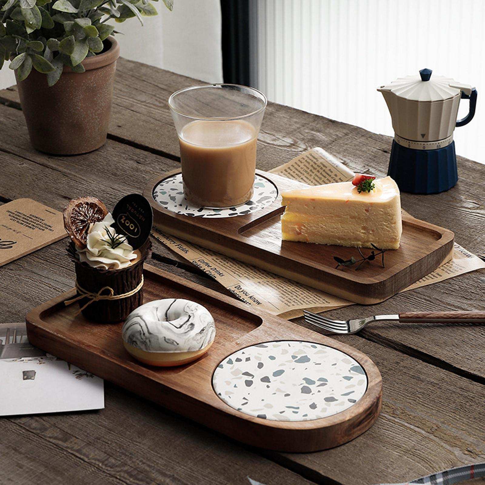 Wooden Serving Tray with Ceramic Coaster Wooden Fr... – Vicedeal