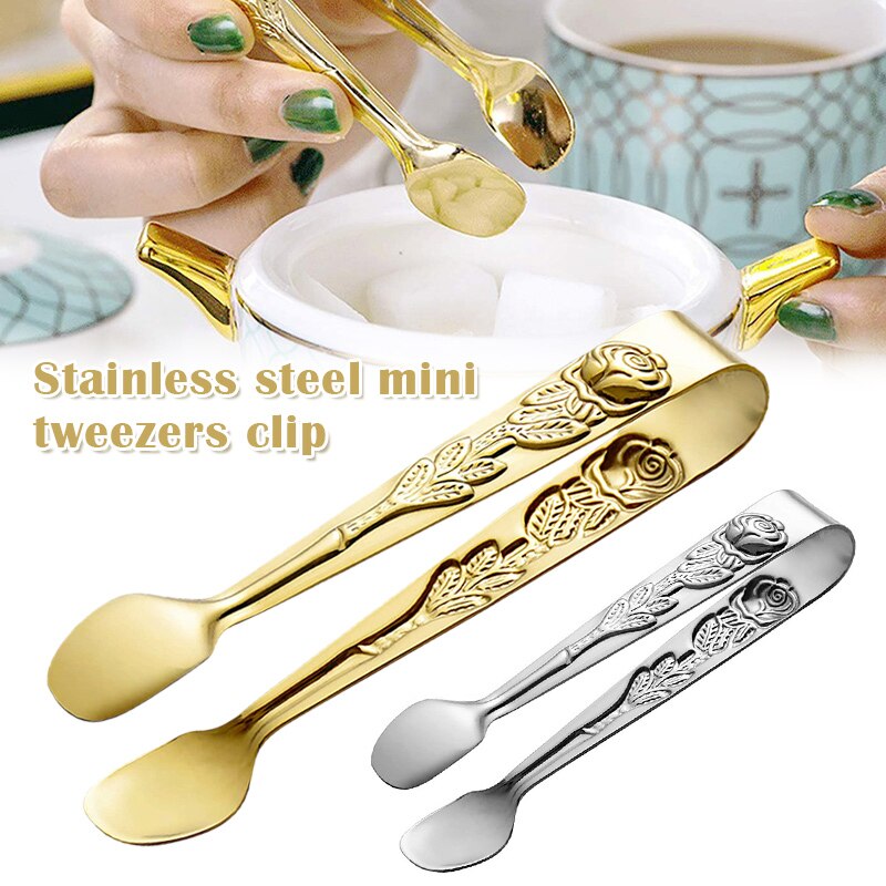 Rvs Mini Voedseltangen Rose Patroon Pincet Clip Ci... – Grandado