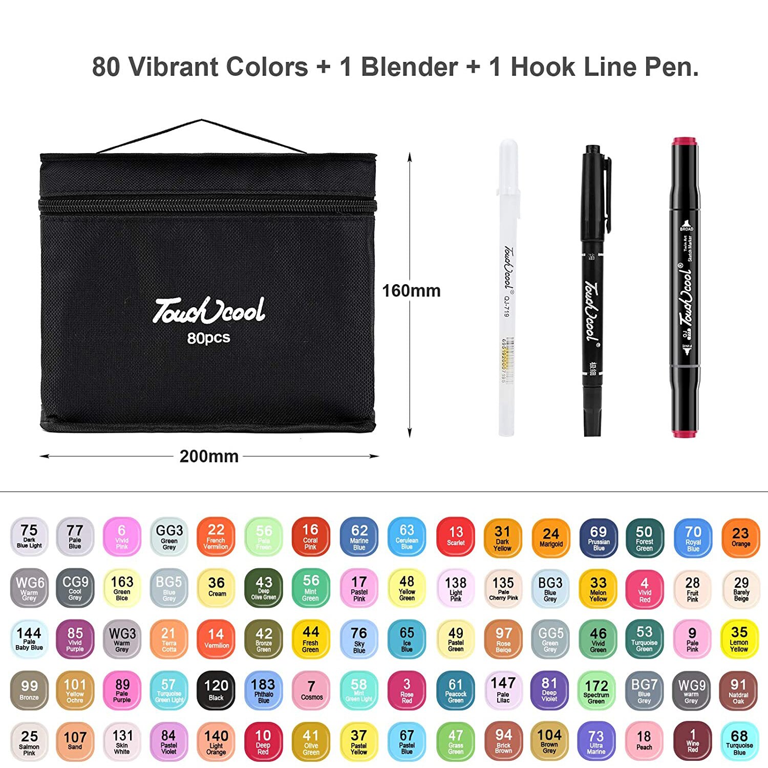 Marker Set 80 Permanent Colors Dual Tips Art Marke... – Grandado