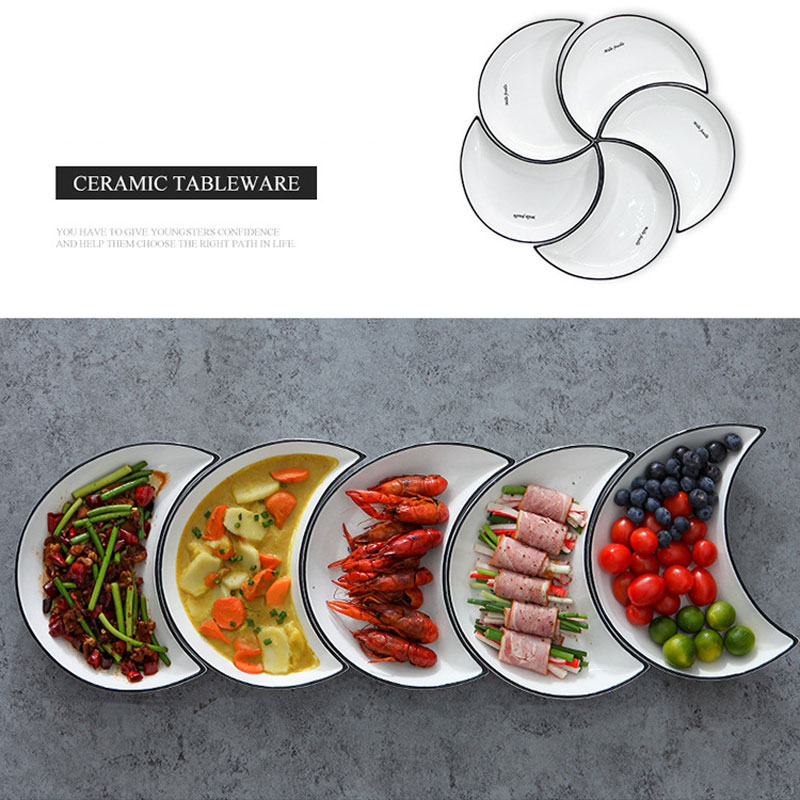 Ceramic Tableware Moon Shape Plate Set Kitchen Acc... – Vicedeal