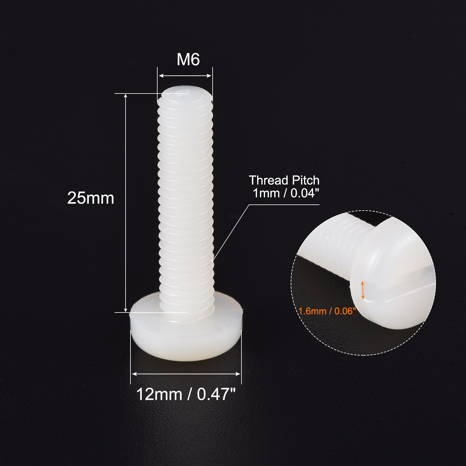 Uxcell M6 x 25mm Nylon Machine Screws, Pan Head Sl... – Grandado