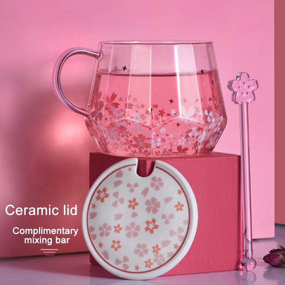 1PC Sakura Glass Cup Diamond Tea Cup With Stirring... – Grandado