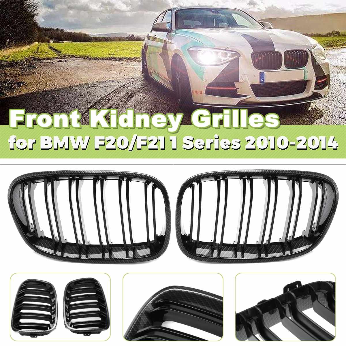 Paar Auto Gloss Black Carbon Front Nieren Grill Ve... – Grandado