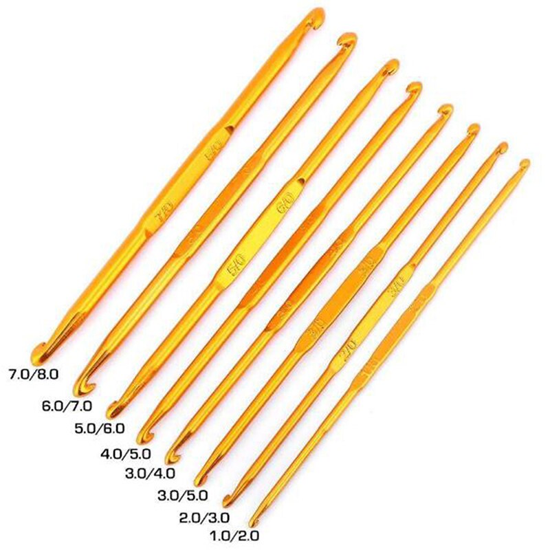 8 Pcs Handle Crochet Hooks Golden Aluminum Double ... – Vicedeal