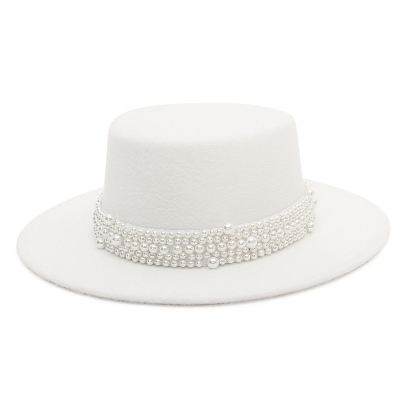 Dames Brede Rand Panama Platte Hoed Met Parel Deac... – Grandado