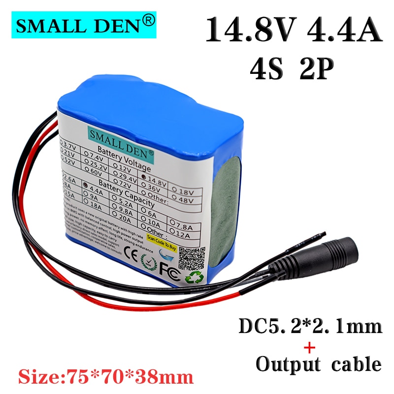 14.8V 4.4A 18650 lithium battery pack 4S2P 4400mAh... – Grandado