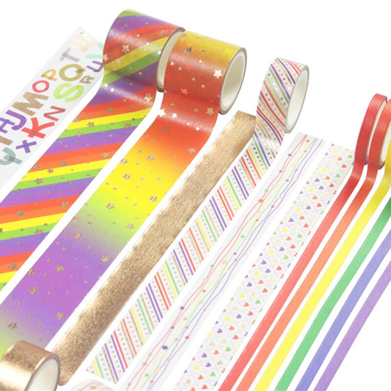 13 Rolls / Lot Rainbow Golden Adhesive Tape Paper ... – Grandado