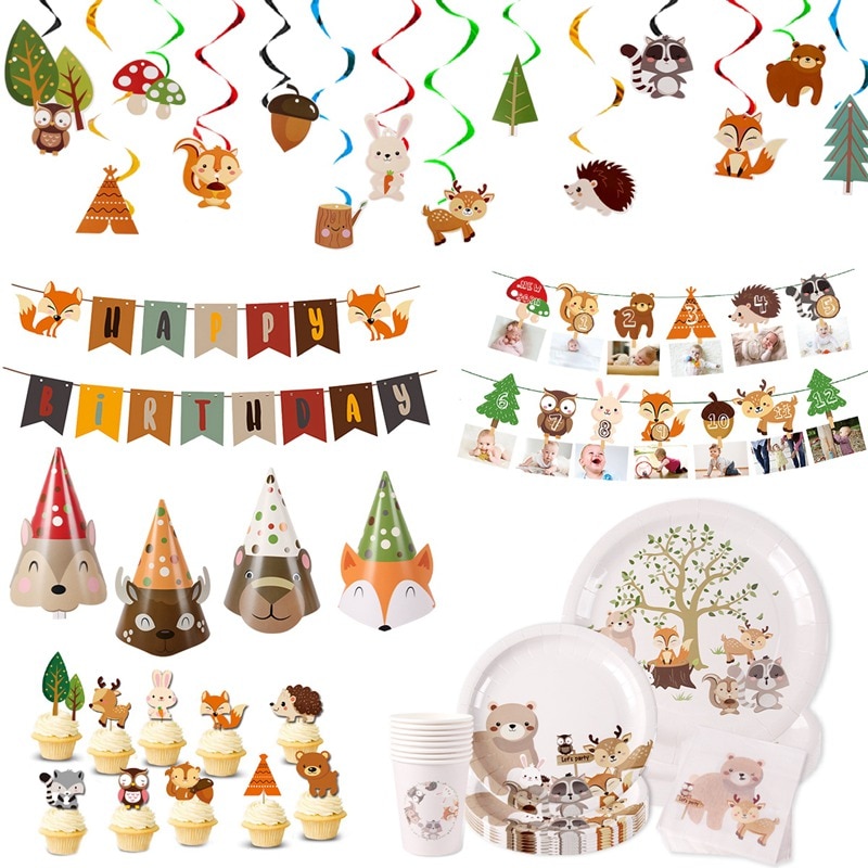 PATIMATE Woodland Animal Jungle Party Decor Happy ... – Grandado