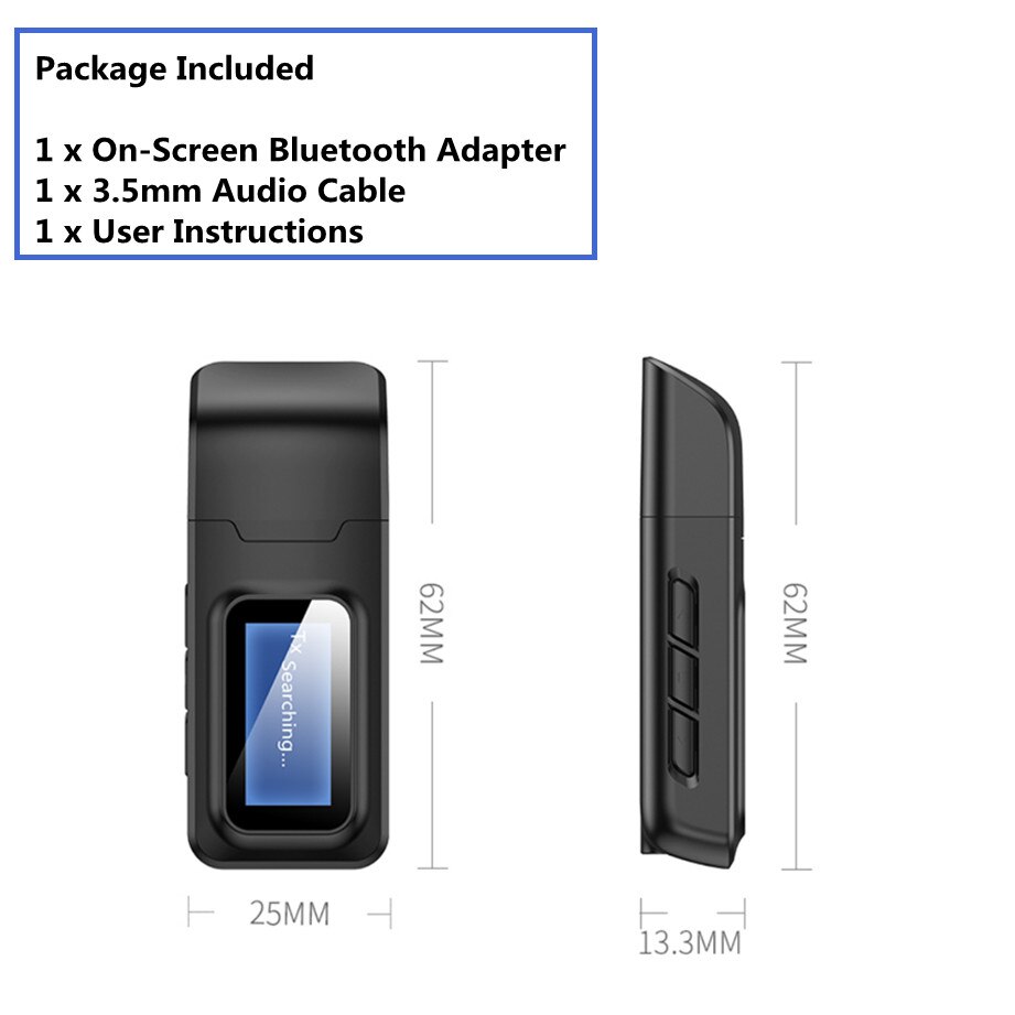 USB Bluetooth 5.0 + EDR + LCD Display Audio Receiv... – Vicedeal