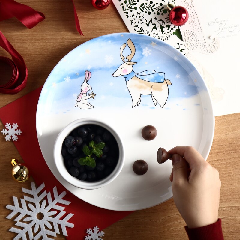 Christmas ceramic plate 10 inch deer on glazed pri... – Grandado