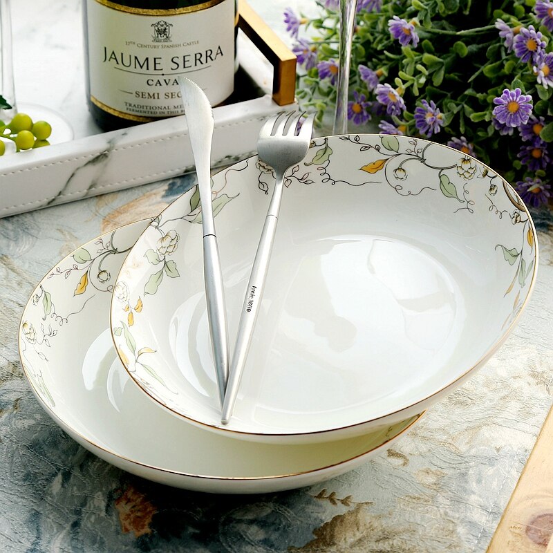 8 inch, real bone china dessert plates, leaf paint... – Vicedeal