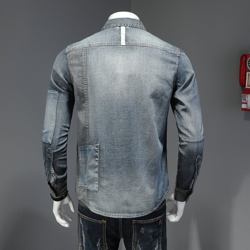 Mouw Denim Shirt Lange Mannen Casual Sociale Slim ... – Grandado