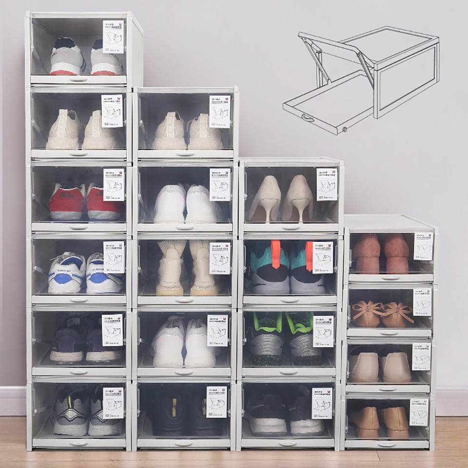 Shoebox Plastic Shoe Rack Pull and Push Shoe Organ... – Grandado