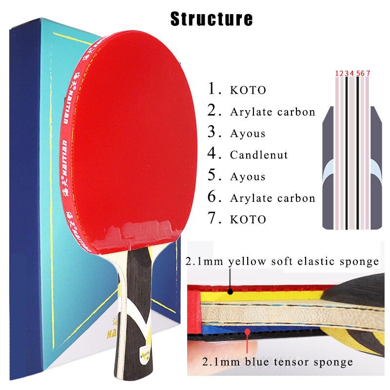 Table Paddle BOER 1pcs Table Tennis Racket Fast Attack Rubber Carbon ...