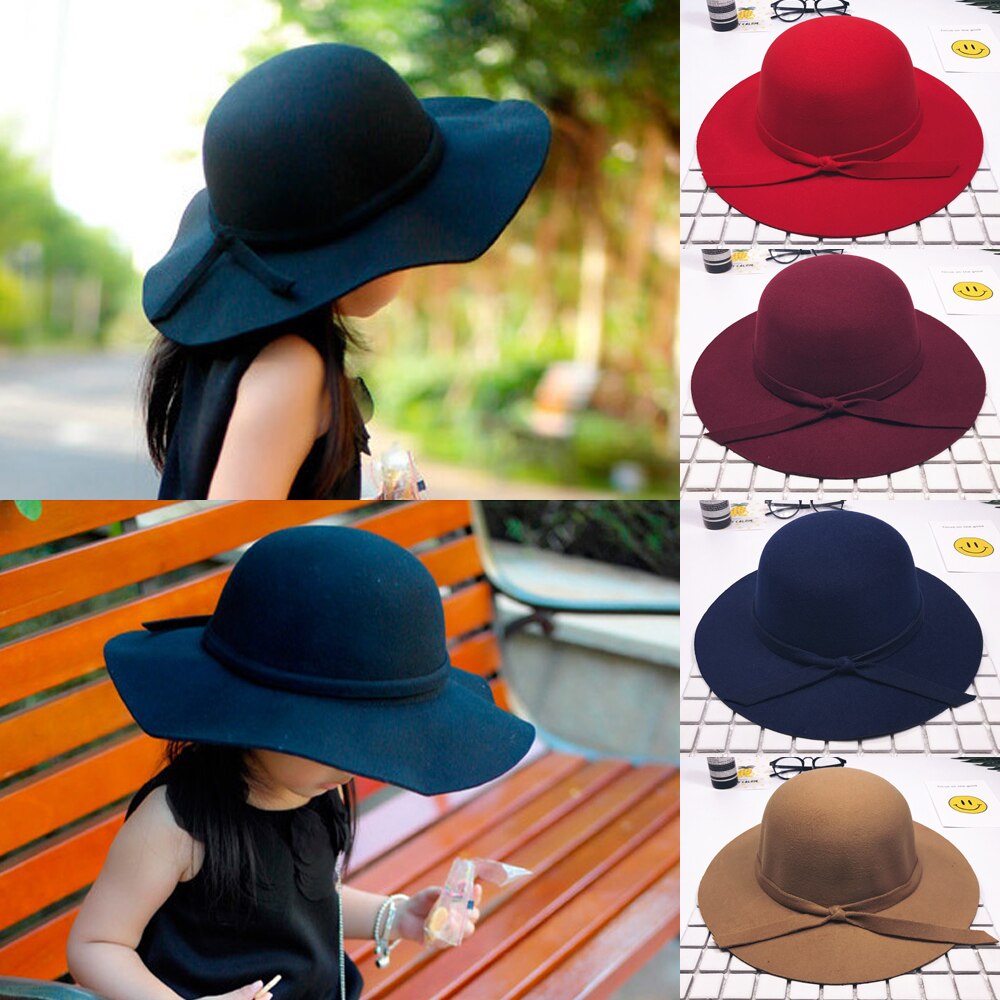Retro Wind Children Girls Big Hat Big Hat Bow Beac... – Vicedeal