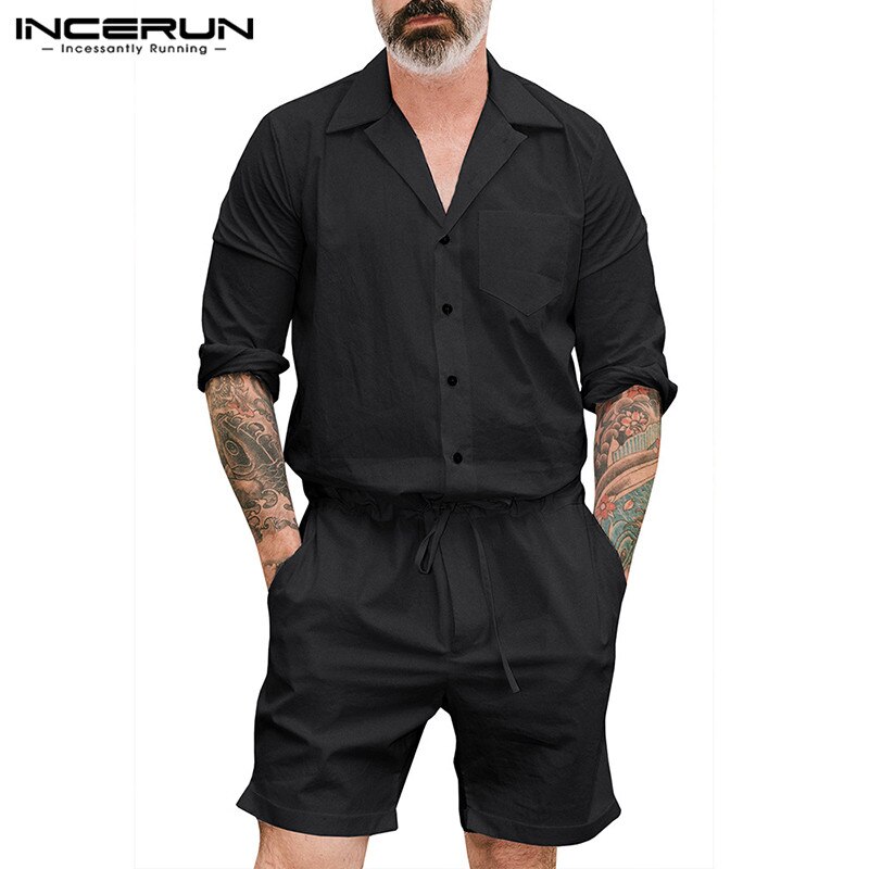 INCERUN Men Jumpsuit Rompers Long Sleeve Pockets P... – Vicedeal