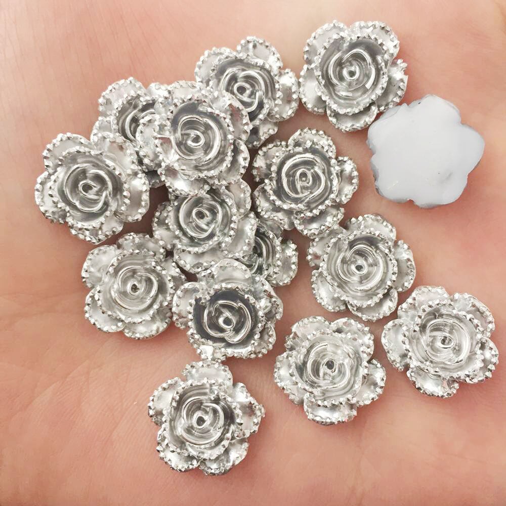40pcs 14mm Resin Silver Rose Flatback Stone Scrapb... – Grandado