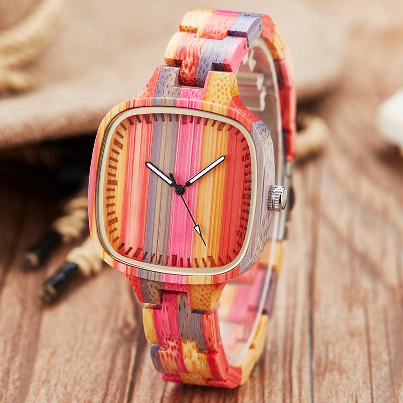 Colorful Wood Watch Women Men Natural Wooden Wrist... – Vicedeal
