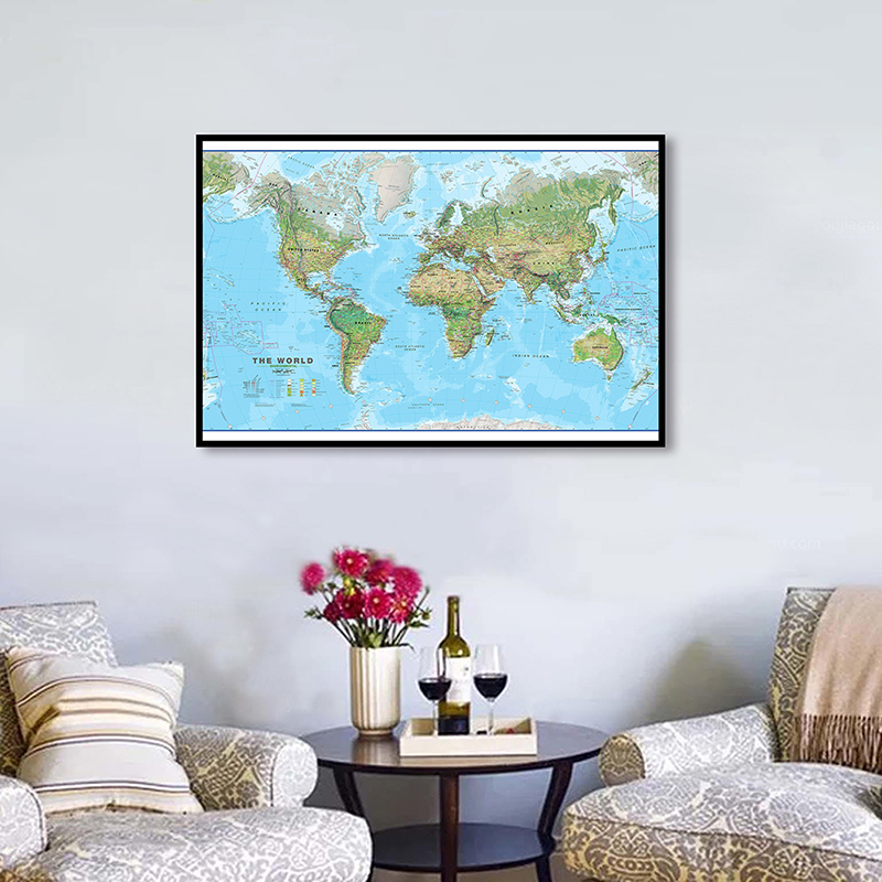 84*59cm Map of The World Political Geography Canva... – Grandado