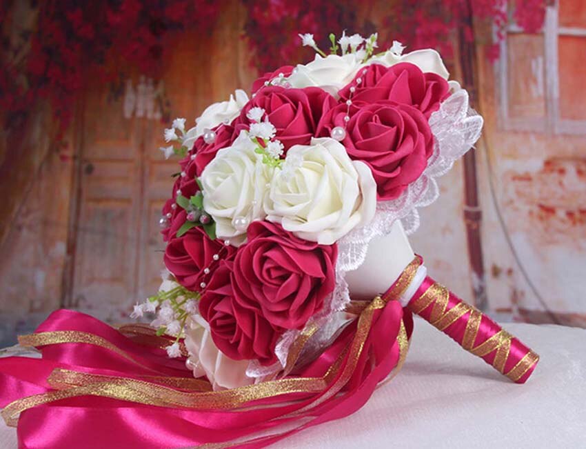 Women Wedding Bouquets Bridal 30 Rose Flower Pears... – Grandado