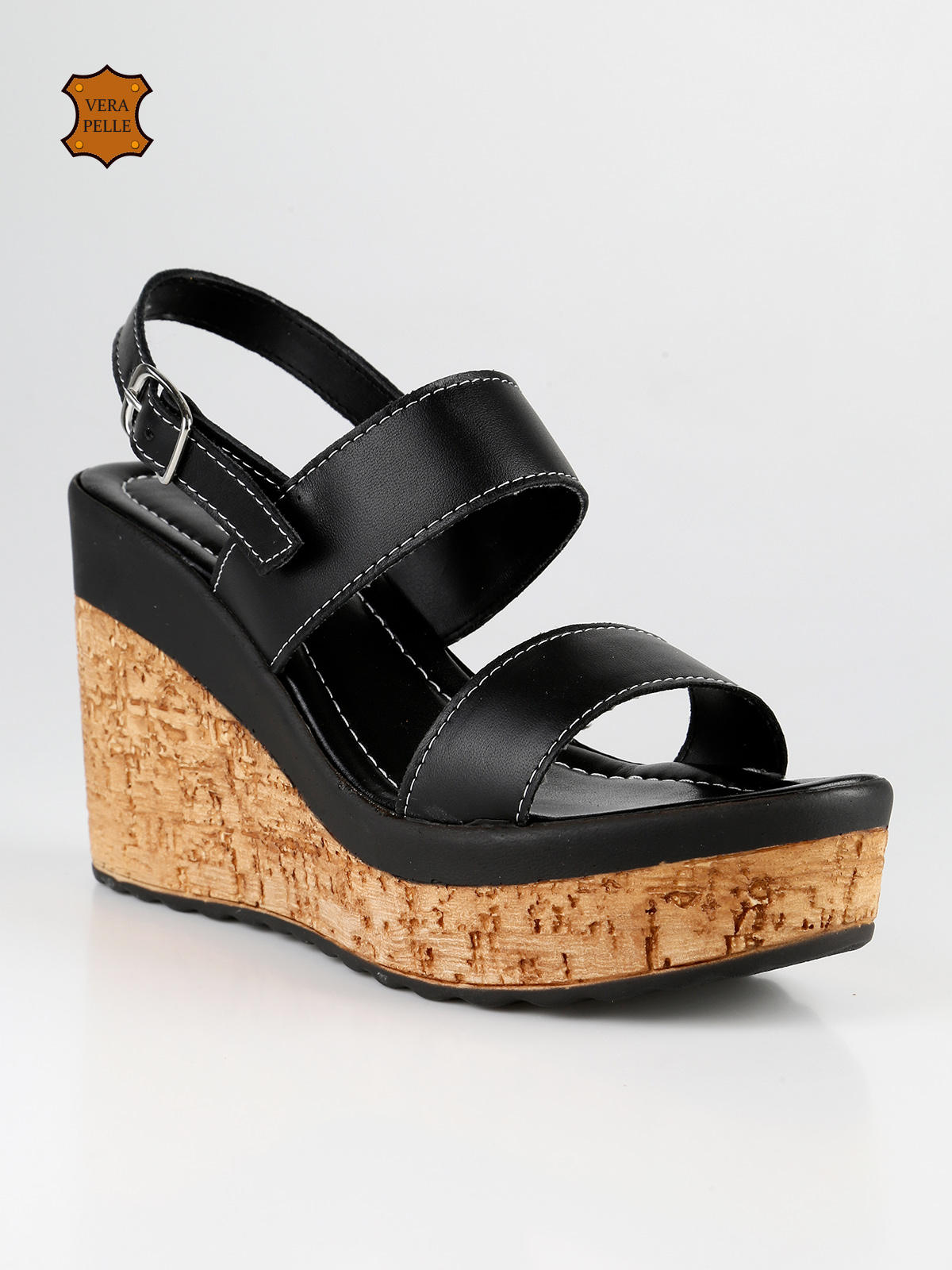 Sandalias de cuña de cuero de ANDRA PIERAGO-Negro – Grandado