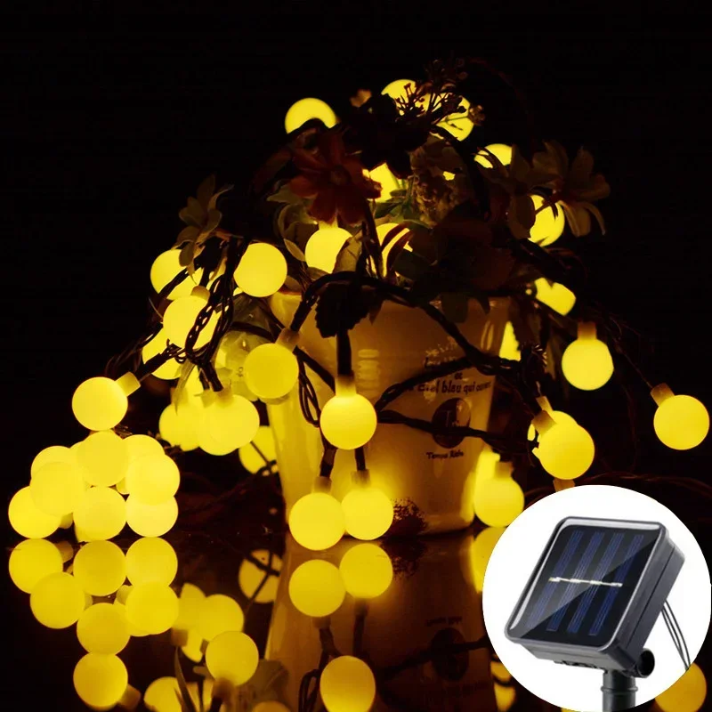 Solcellslampa utomhus med led-slinga, rund boll, t... – Grandado