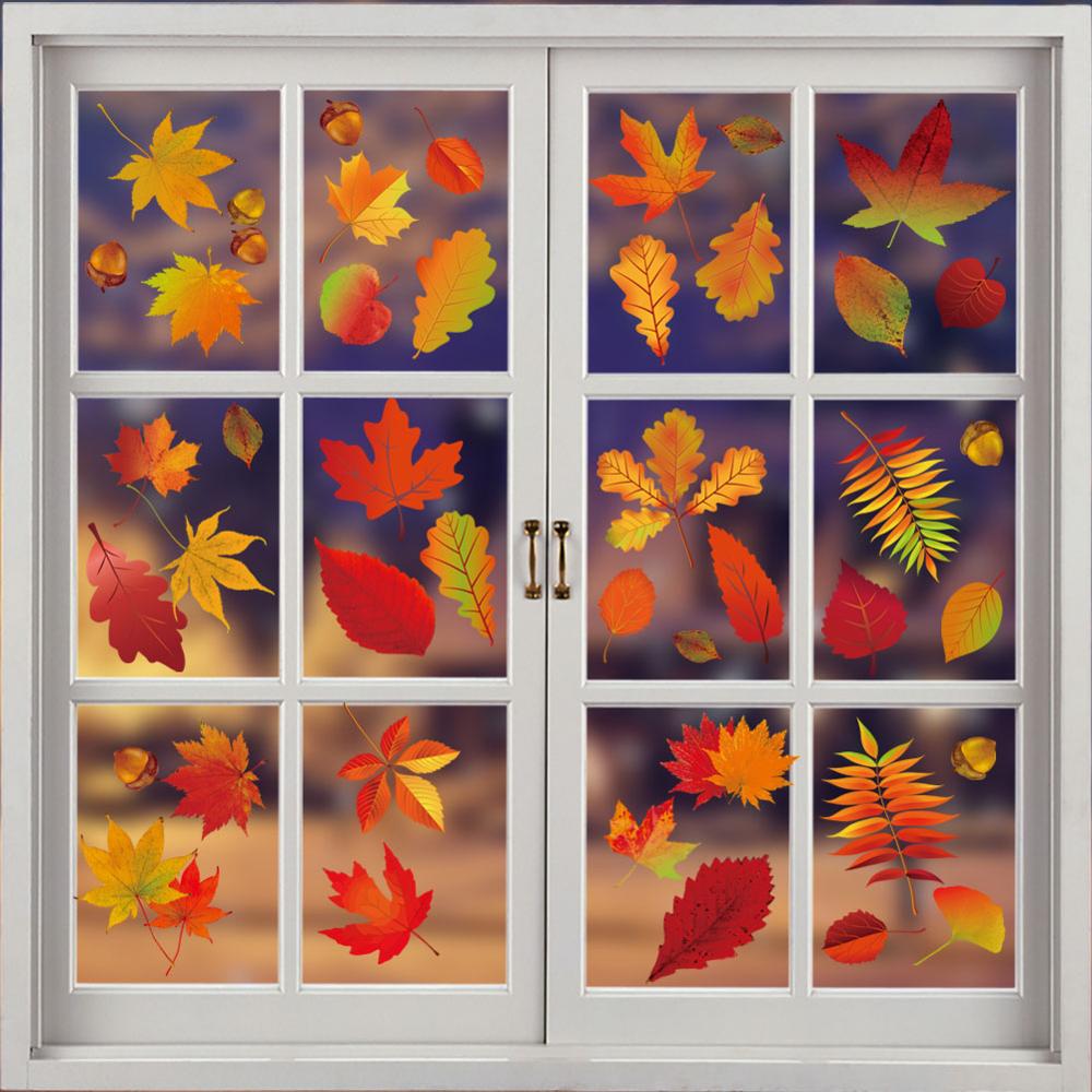 8 sheet fall Leaves Window Clings - Thanksgiving M... – Vicedeal