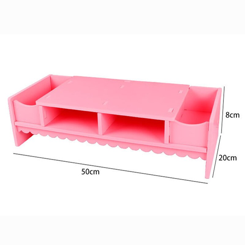 Cute Pink Monitor Stand Desk Storage Rack Wooden C... – Grandado