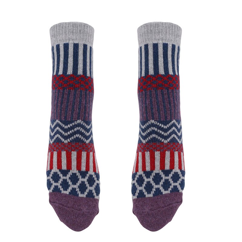 Contrast Color Socks Winter 5 Pairs Ethnic Style W... – Grandado