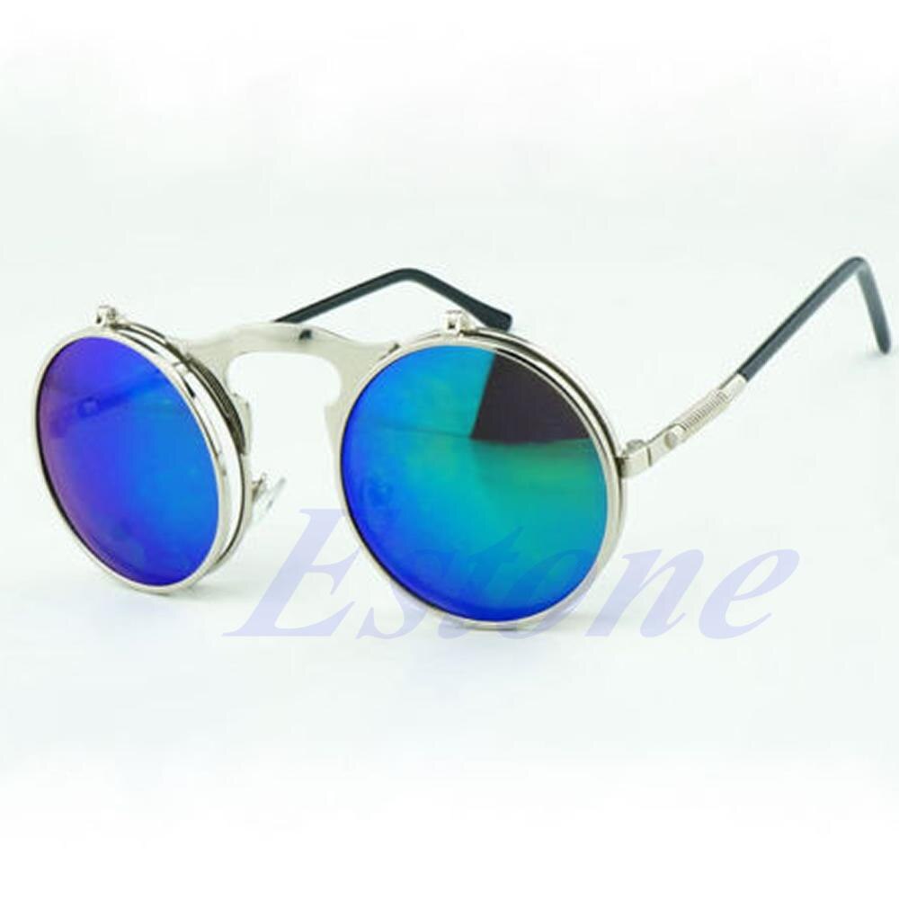 Men Women Vintage Round Metal Frame Flip Up Sungla... – Grandado