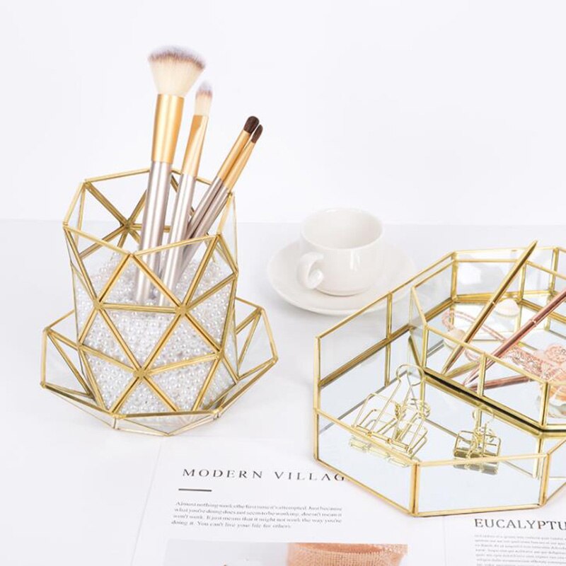 Nordic Sytle Gold Pen Holder Brass + Glass Geometr... – Grandado