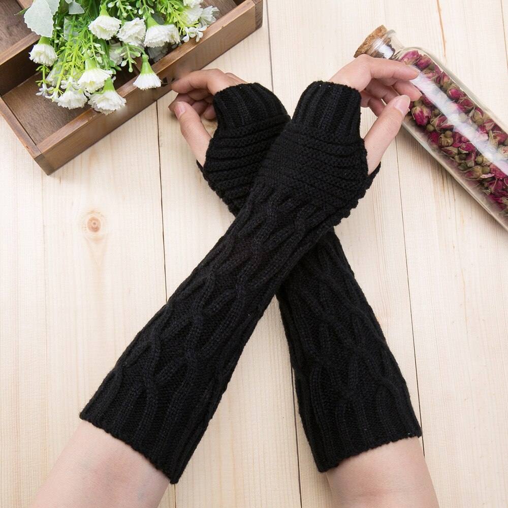 Knitted Long Fingerless Mittens Glove Arm Warmer S... – Grandado