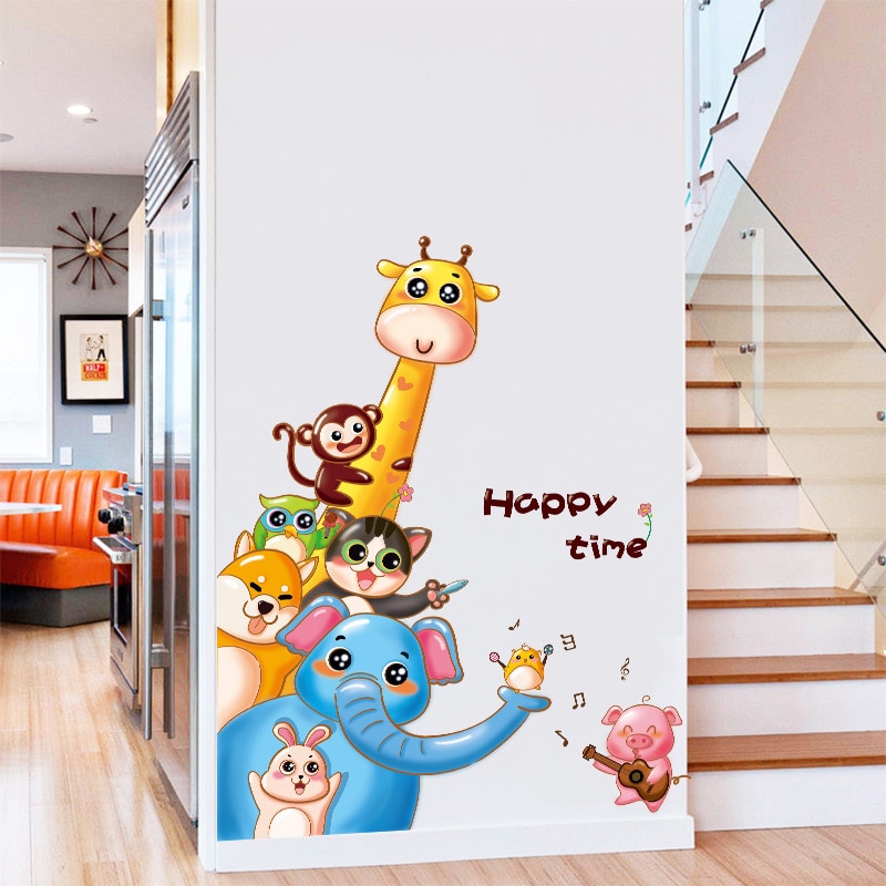 Cartoon monkey giraffe Animals PVC Art Baby Wall S... – Grandado